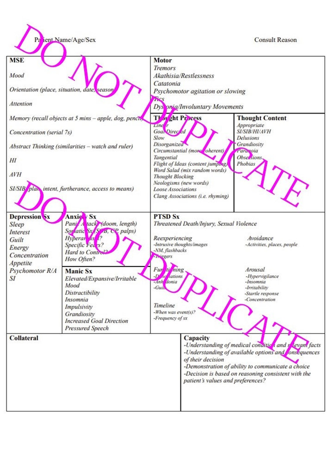 Psychiatry HPI Template Psych History Psychiatric H P Etsy