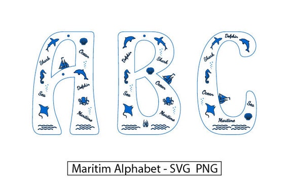 Maritim Monogram Alphabet ABC PNG SVG File for - Etsy Singapore