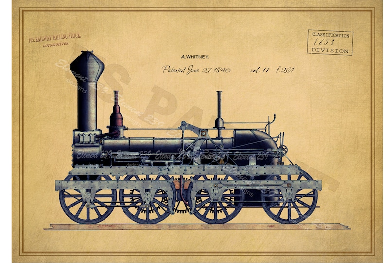 Steam Locomotive 1840 Patent Drawing PNG File Fine Art Print - Etsy