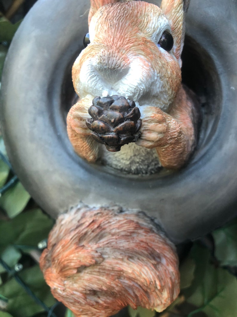Hanging Squirrel in Tyre Garden Ornament, Squirrel Gift, Tree Hanging ...