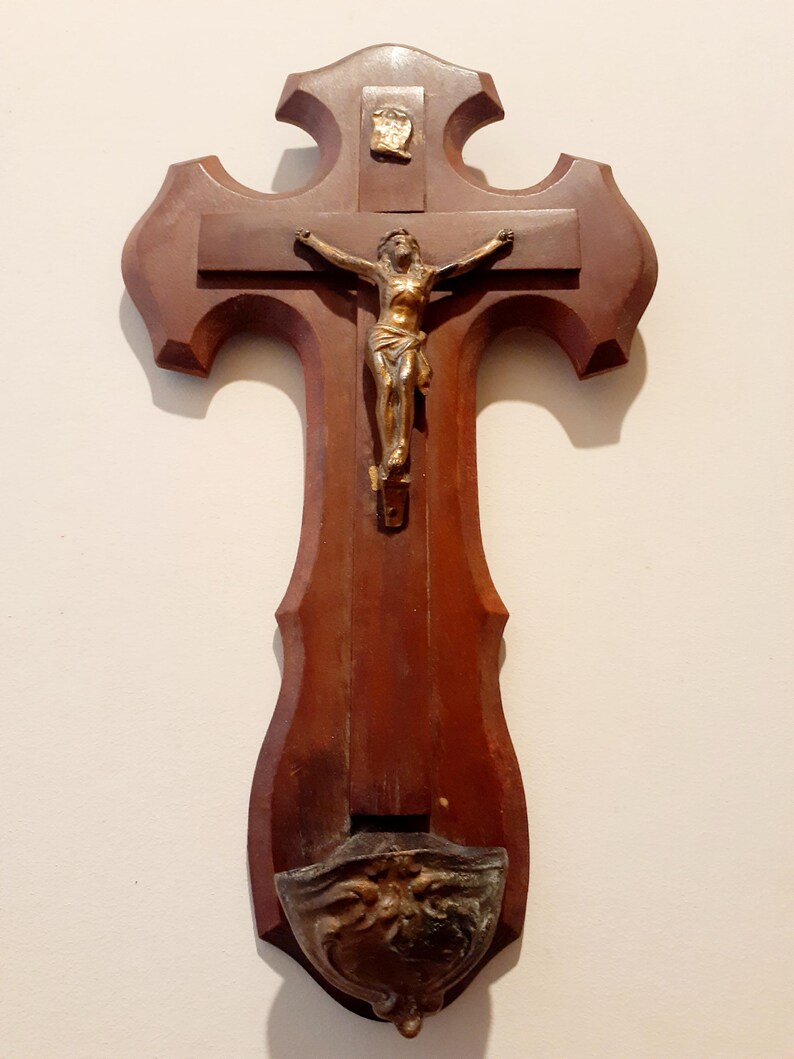 French Crucifix With Holy Water Font - Etsy