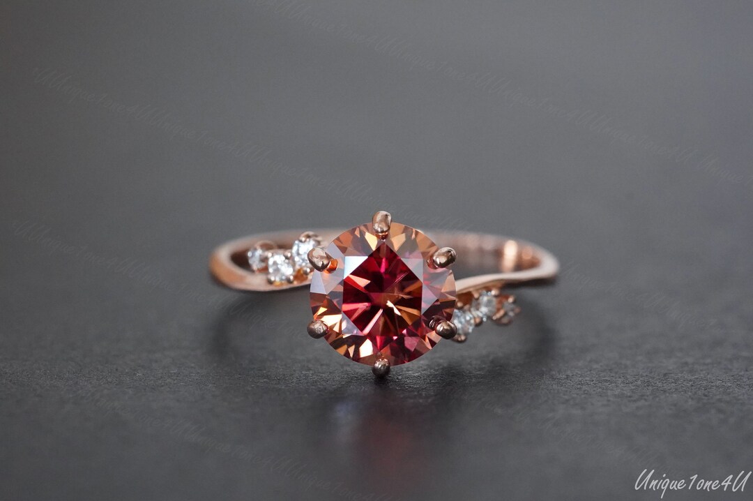 Dainty & Gorgeous Red Moissanite Ring 2ct D Color VVS1 , Sterling ...