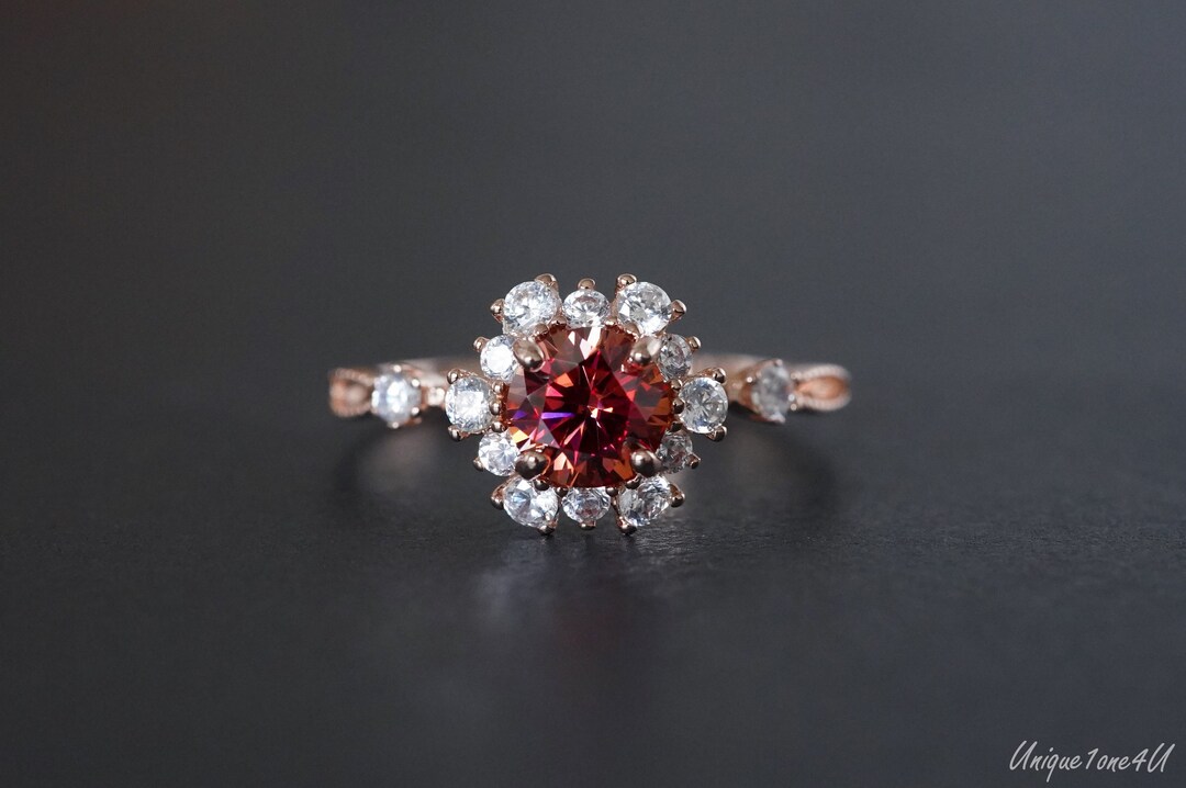 Dainty & Gorgeous Rainbow Red Moissanite Ring 1ct D Color VVS1 ...