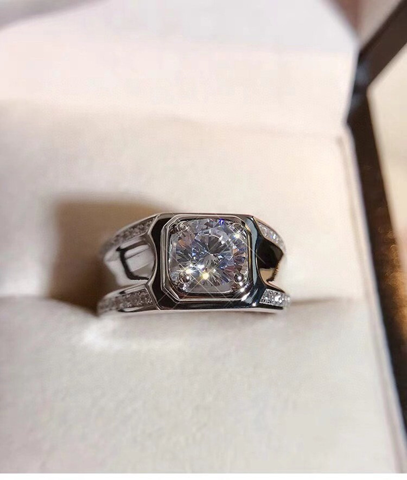 Luxury Moissanite Ring for Men 1ct 2ct D Color VVS | Etsy