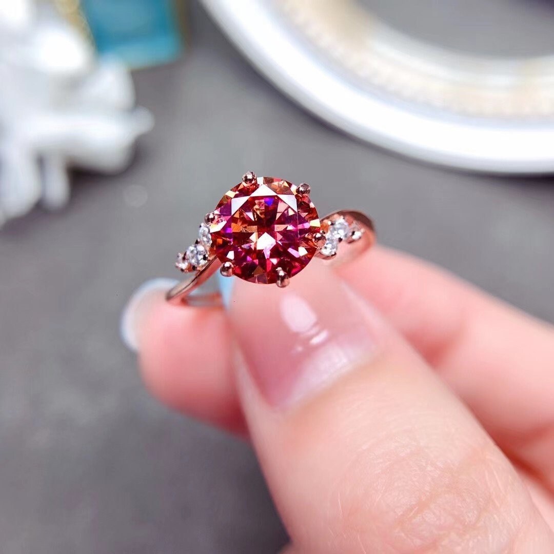 Dainty & Gorgeous Red Moissanite Ring 2ct D Color VVS1 - Etsy