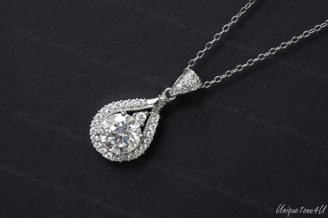 Elegant Delicate Brilliant Moissanite Necklace 1ct 2ct 3ct D Color ...
