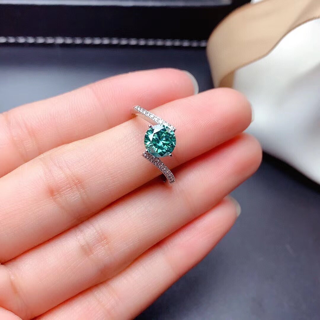Green Moissanite Ring 1ct /0.5ct D Color VVS Brilliant | Etsy