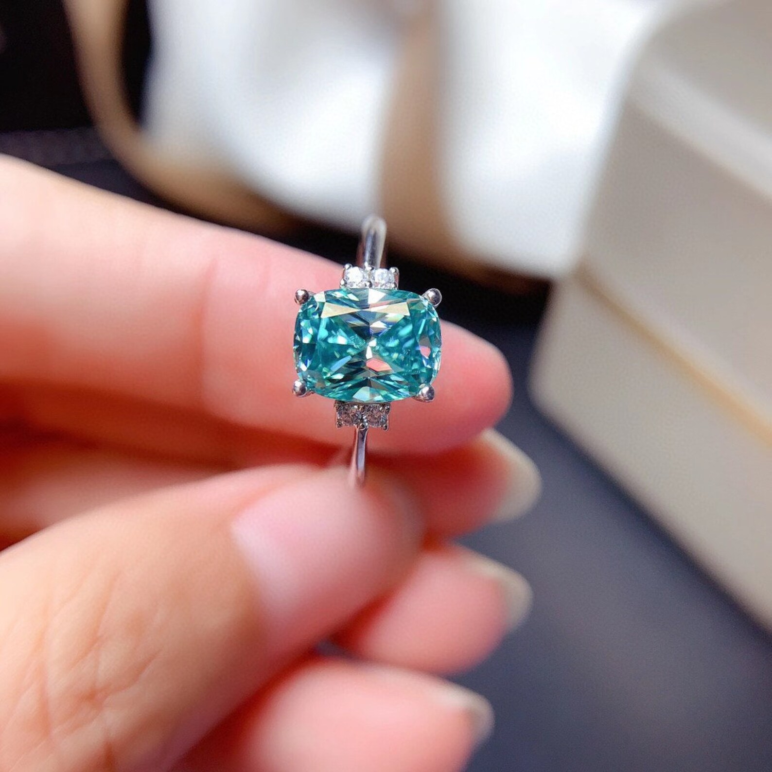 Luxury&Gorgeous Green Moissanite Ring 79mm 3ct D Color VVS1 | Etsy