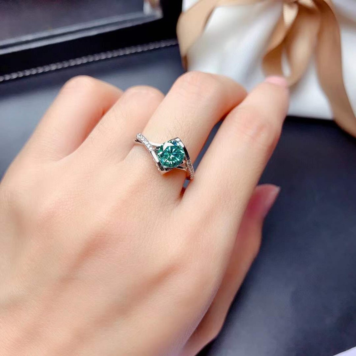 Dainty & Gorgeous Green Moissanite Ring 1ct D Color Sterling - Etsy