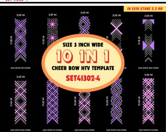 10 Cheer Bow Rhinestone Template With HTV, V Tail, 3 Inch Rhinestone ...