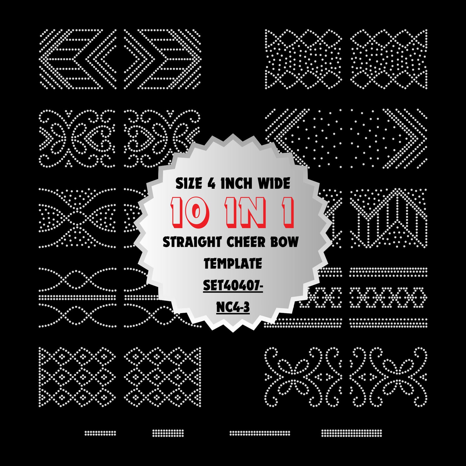 SET40407-NC4-3, Bundle 4 Tailless Straight Cheer Bow Rhinestone ...