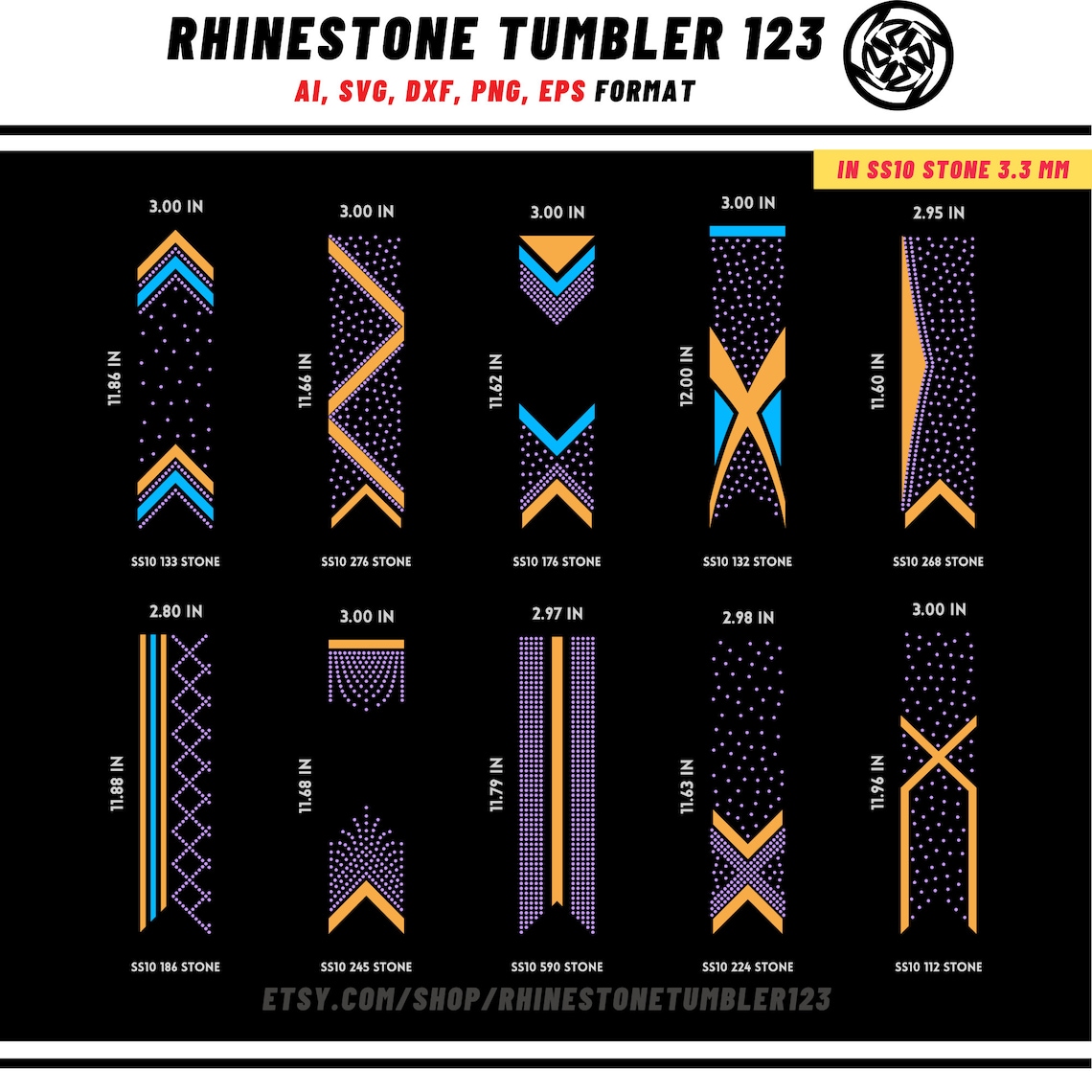 10 Cheer Bow Rhinestone Template With HTV, V Tail, 3 Inch Rhinestone ...