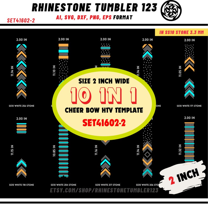 10 Cheer Bow Rhinestone Template With HTV, V Tail, 2 Inch Rhinestone ...