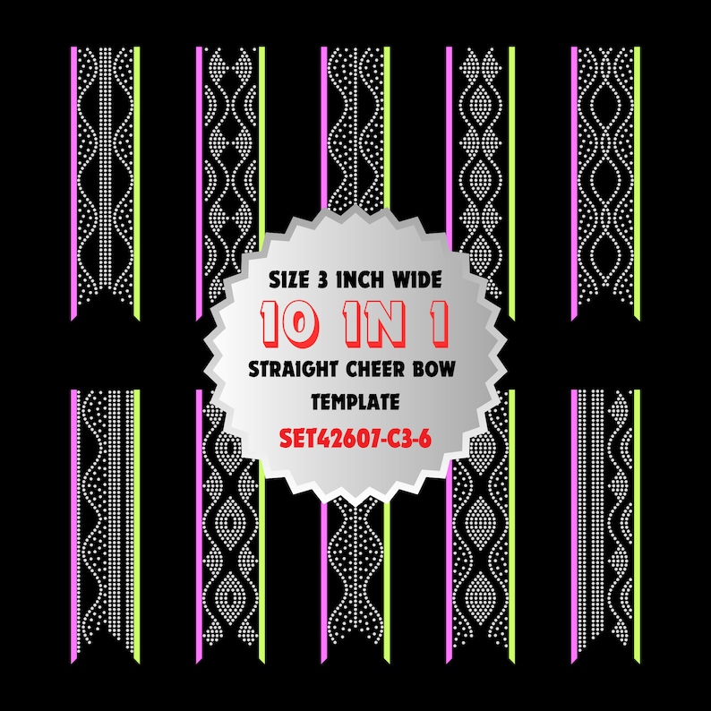 SET42607-C3-6, Cheer Bow Rhinestone Template 10 in 1 Bundle, 3 Inches V ...