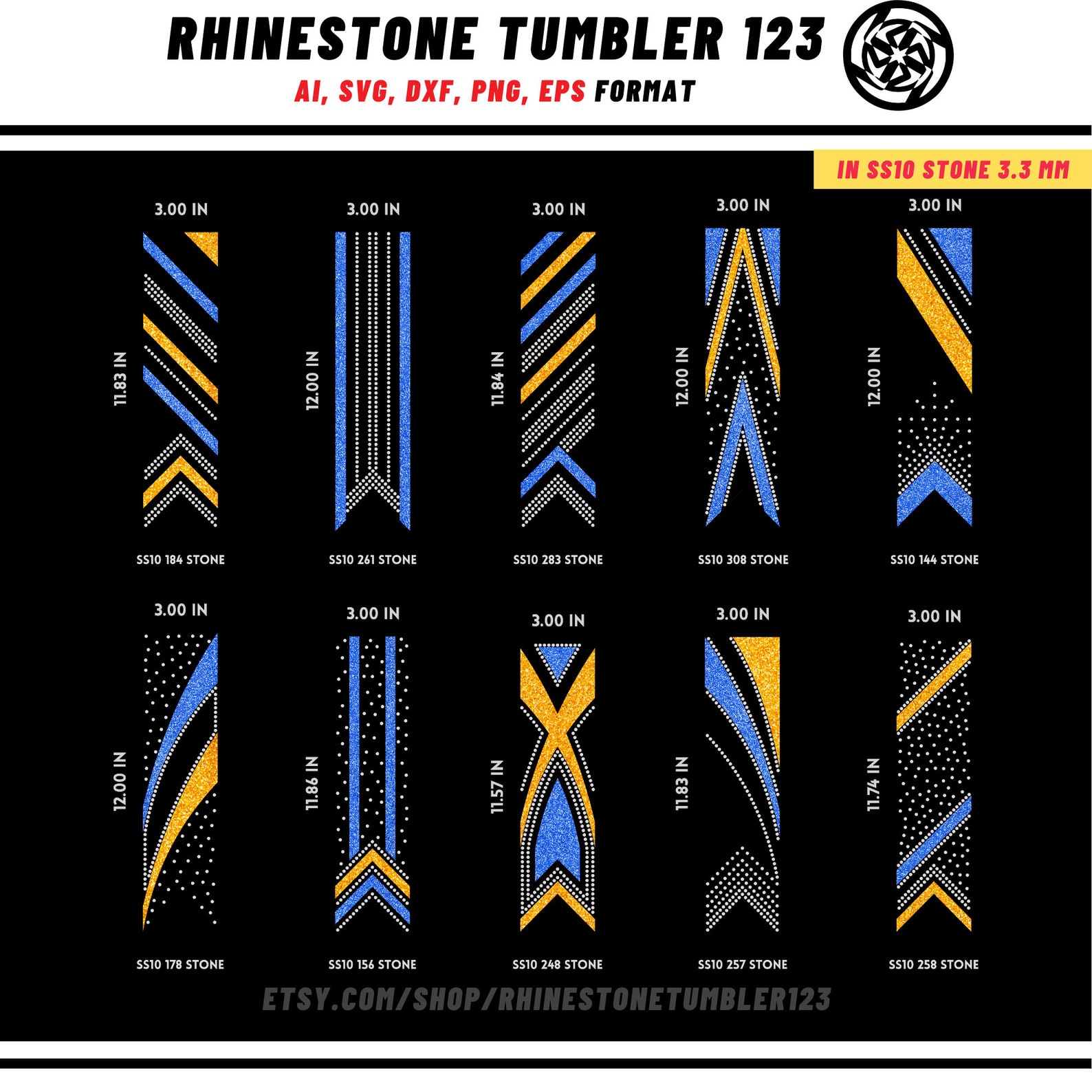 SET0905-2, 10 Cheer Bow Rhinestone Template With HTV, V Tail, 3 Inch ...
