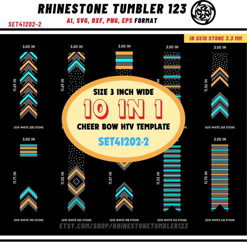 10 Cheer Bow Rhinestone Template With HTV, V Tail, 3 Inch Rhinestone ...