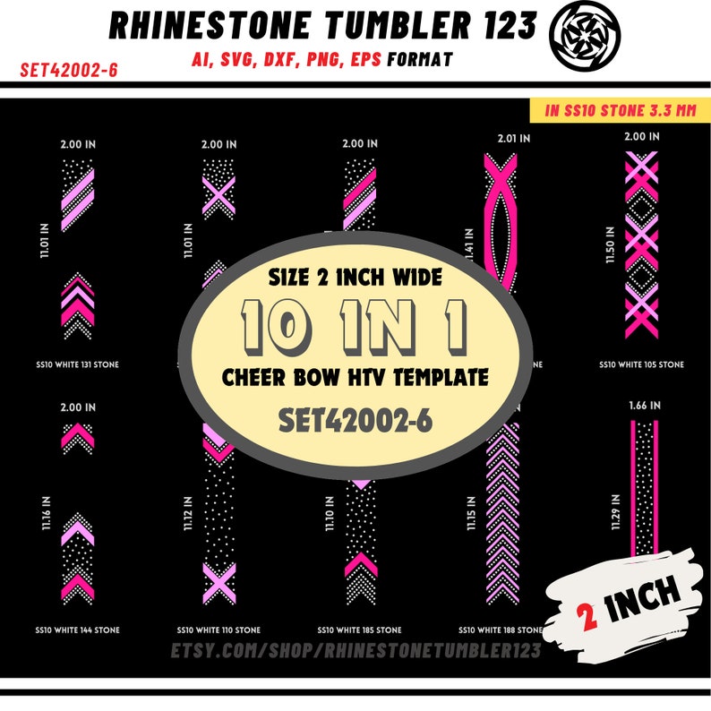 10 Cheer Bow Rhinestone Template With HTV, V Tail, 2 Inch Rhinestone ...