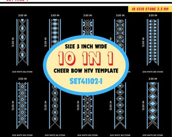 10 Cheer Bow Rhinestone Template With HTV, V Tail, 3 Inch Rhinestone ...