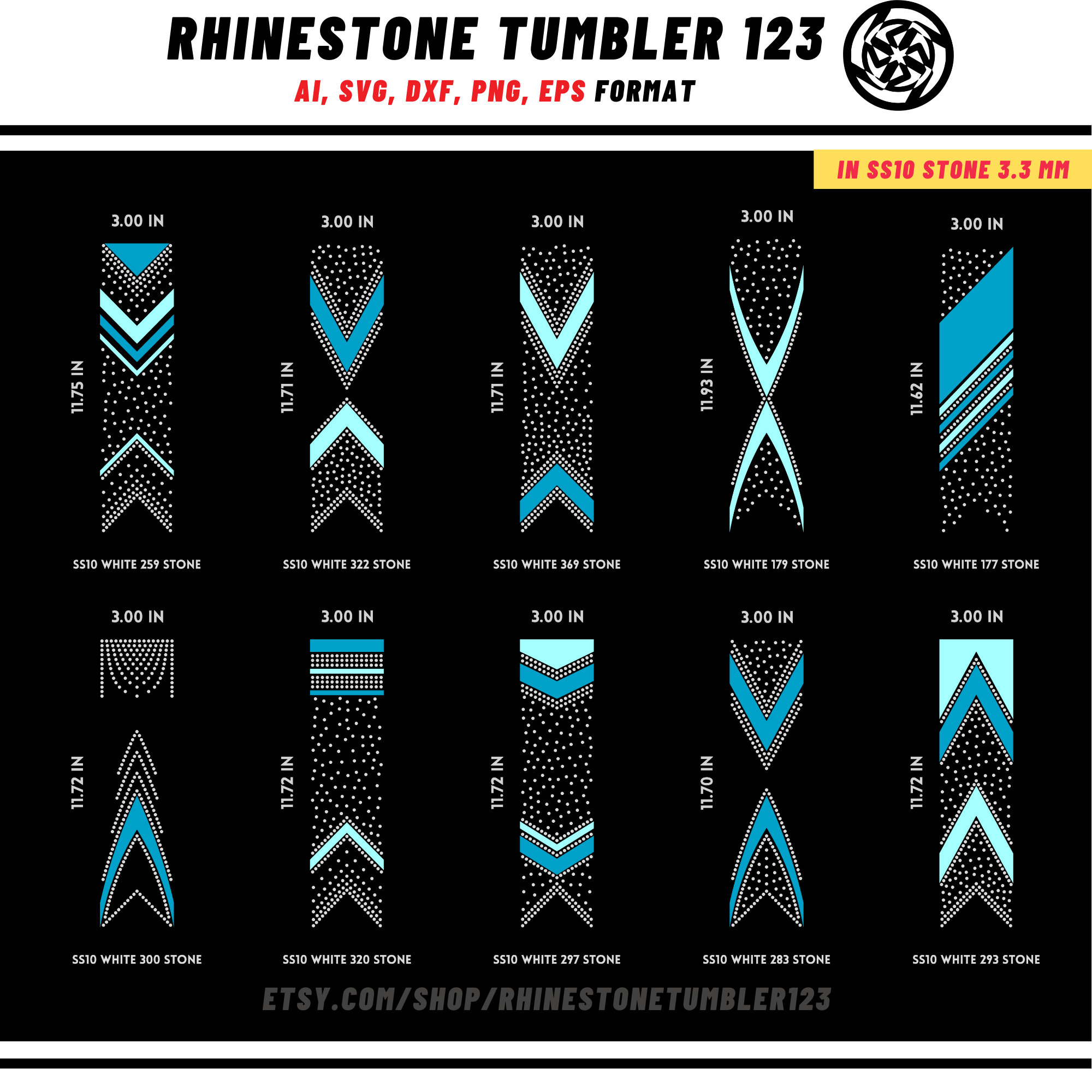 10 Cheer Bow Rhinestone Template With HTV, V Tail, 3 Inch Rhinestone ...