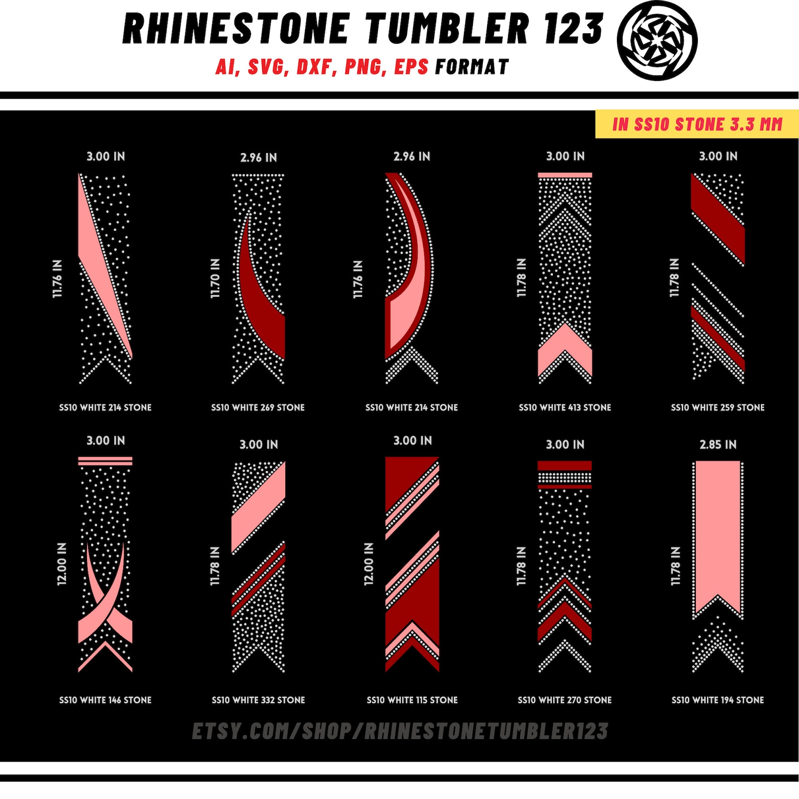 10 Cheer Bow Rhinestone Template With HTV, V Tail, 3 Inch Rhinestone ...