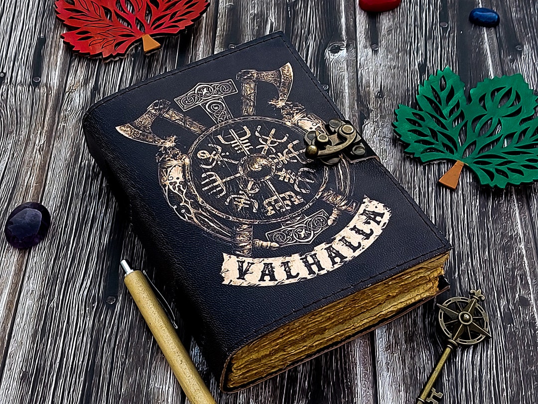 Handmade Leather Journal Valhalla Viking Vegvisir Journal for Traveling ...