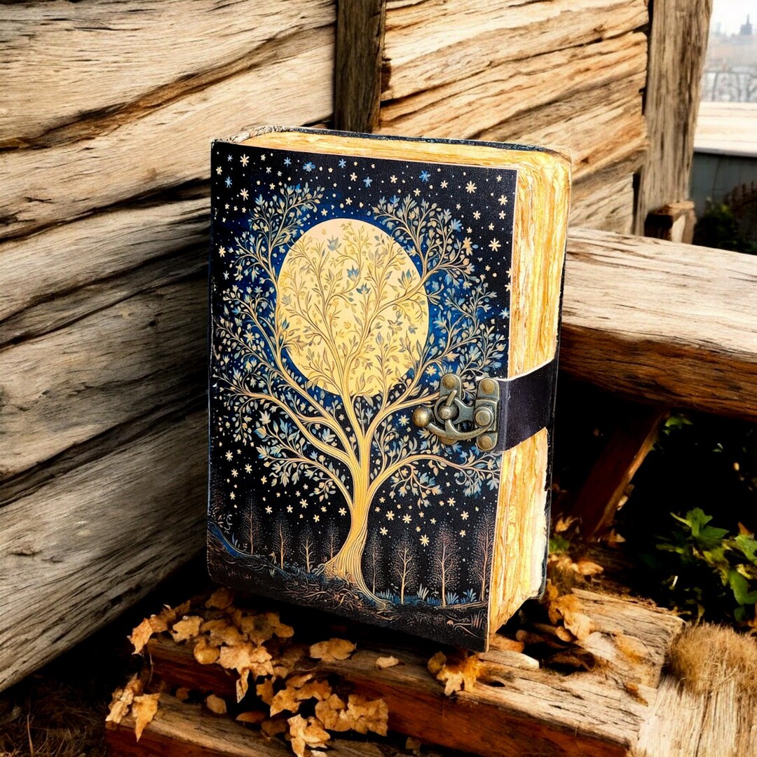 400 Page Leather Grimoire Spell Tree of Life Journal With Vintage Pepar ...