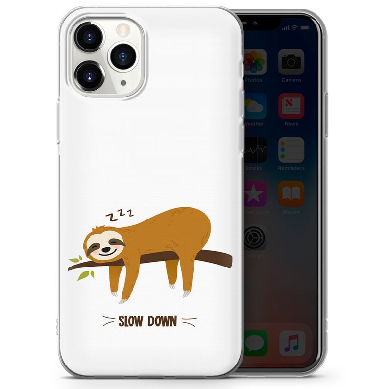 Sloth Smiling Funny Ilustrated Happy Cute Lazy Sloth Art Case - Etsy