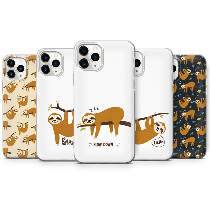 Sloth Smiling Funny Ilustrated Happy Cute Lazy Sloth Art Case - Etsy