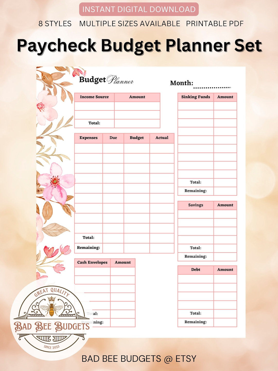 Pink Paycheck Budget Planner, Printable Budget Sheet, Budget Template ...