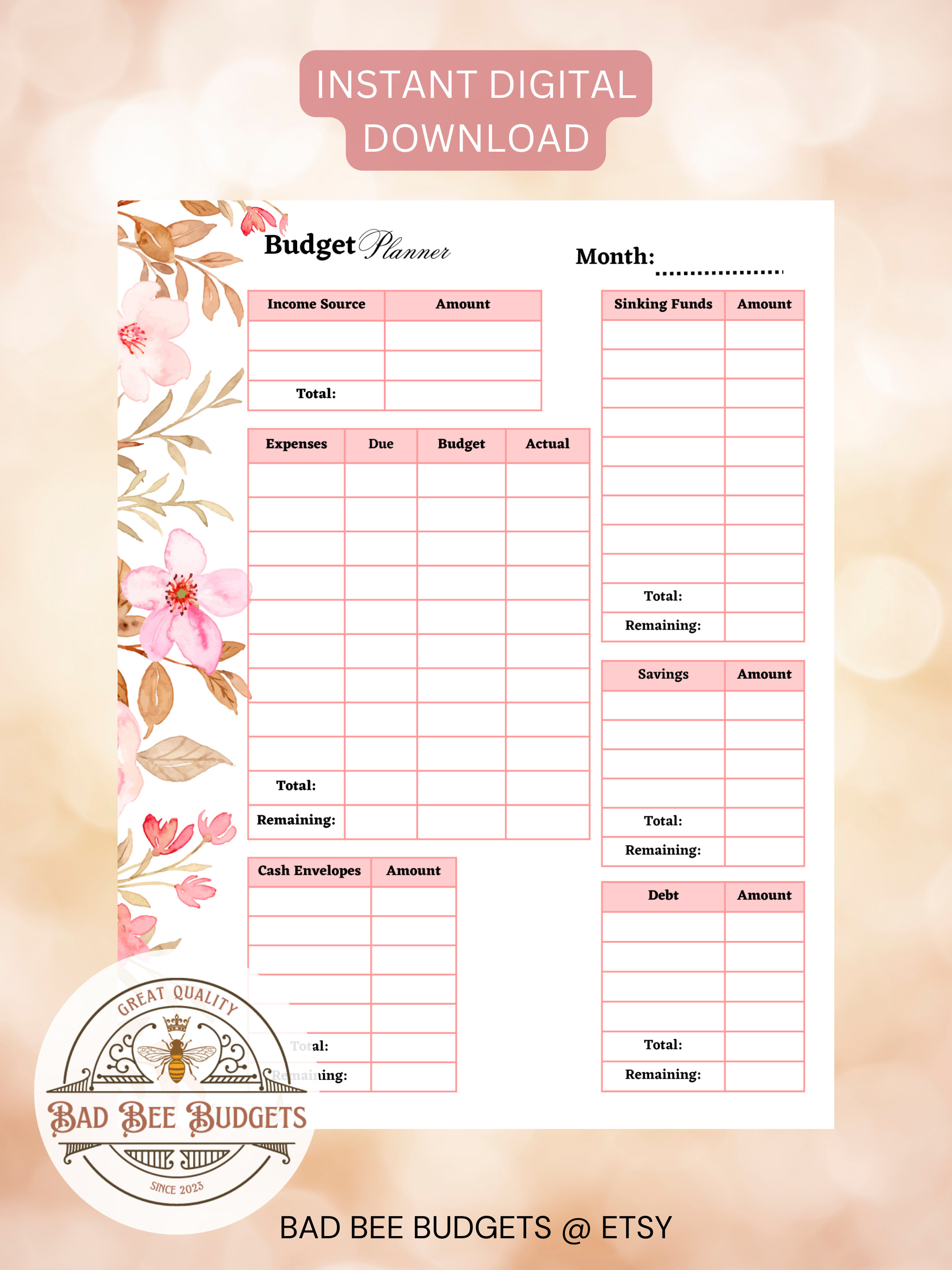 Pink Paycheck Budget Planner, Printable Budget Sheet, Budget Template ...