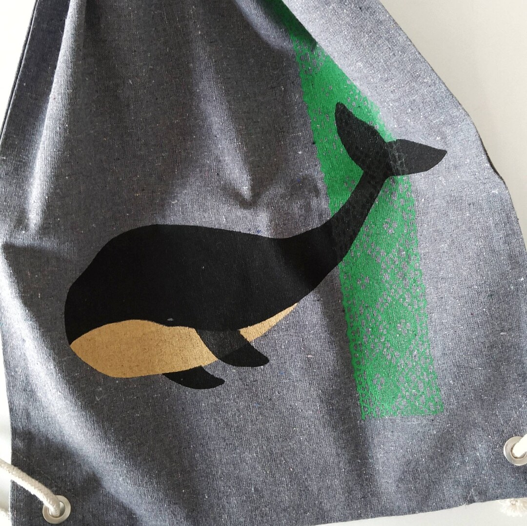 Gym Bag - Whale - Screen Print - Recycled Cotton - Unique Piece - Etsy