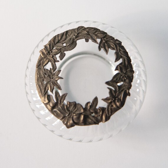 Vintage 1995 Rawcliffe Ribbed Glass & Floral Pewter L… - Gem
