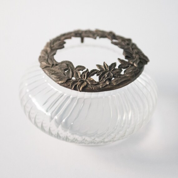 Vintage 1995 Rawcliffe Ribbed Glass & Floral Pewter L… - Gem