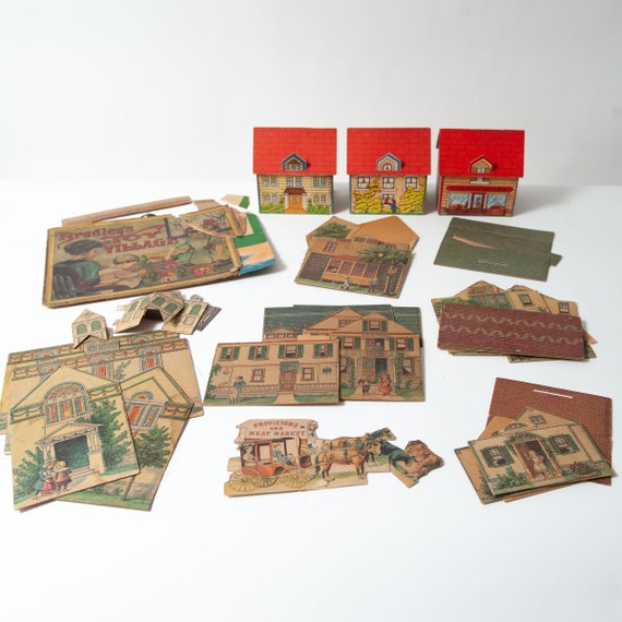 Antique Lithographed Cardboard Houses Bradley Toy Village - Etsy
