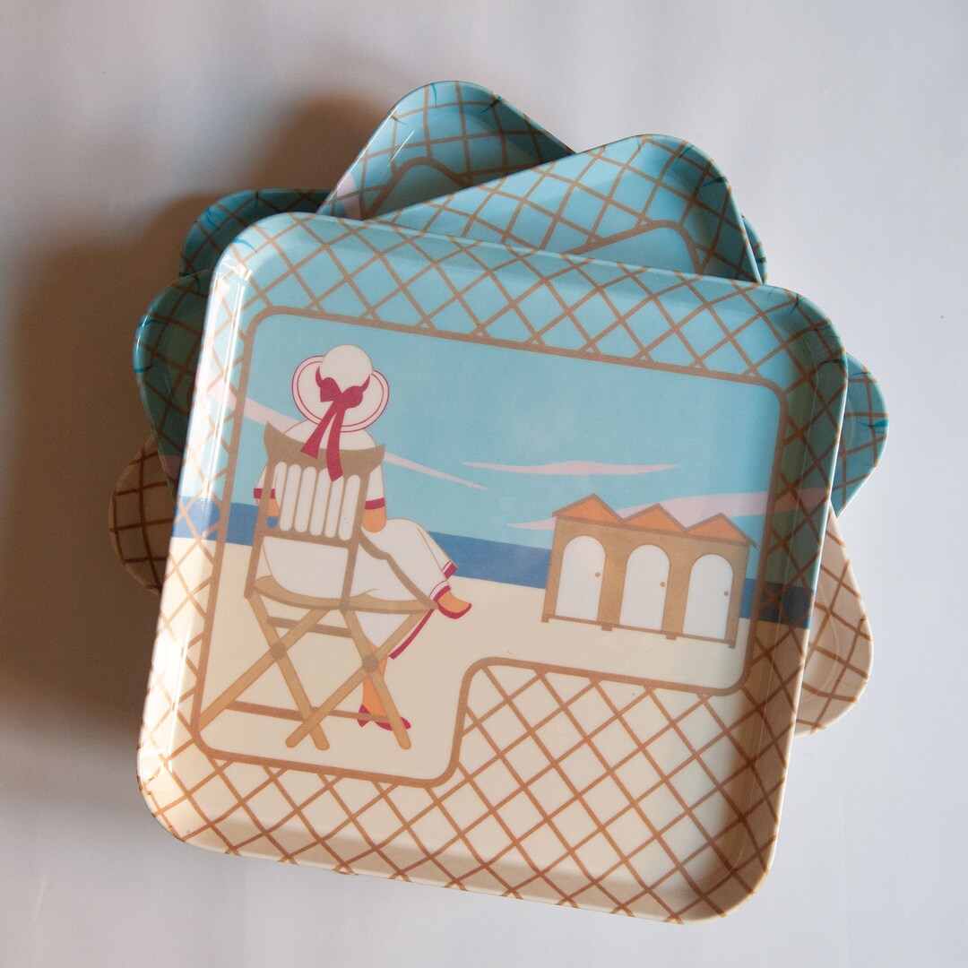 Set of 4 Vintage Melamine Beach Riviera Theme Luncheon Trays - Etsy