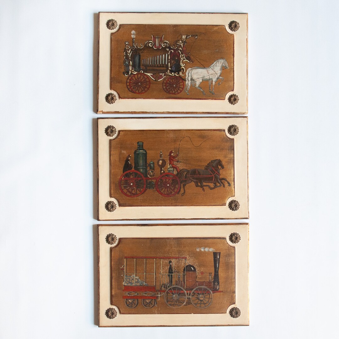 Vintage Palladio Set of 3 Steam Engine Wood Plaque Wall Hangings | Made ...