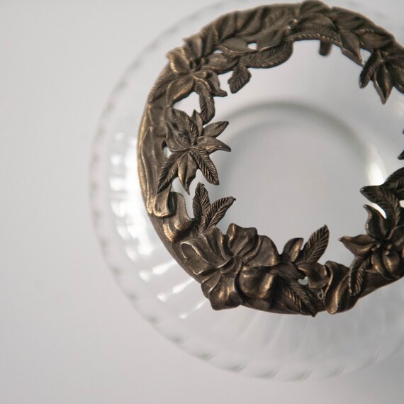 Vintage 1995 Rawcliffe Ribbed Glass & Floral Pewter L… - Gem