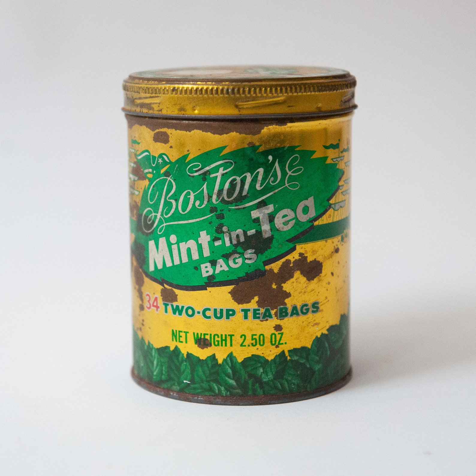 Vintage Boston's Mint Tea Tin Rustic Cylinder | Etsy