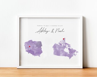 Custom Love Map Printable, Long Distance Relationship Map, Long ...