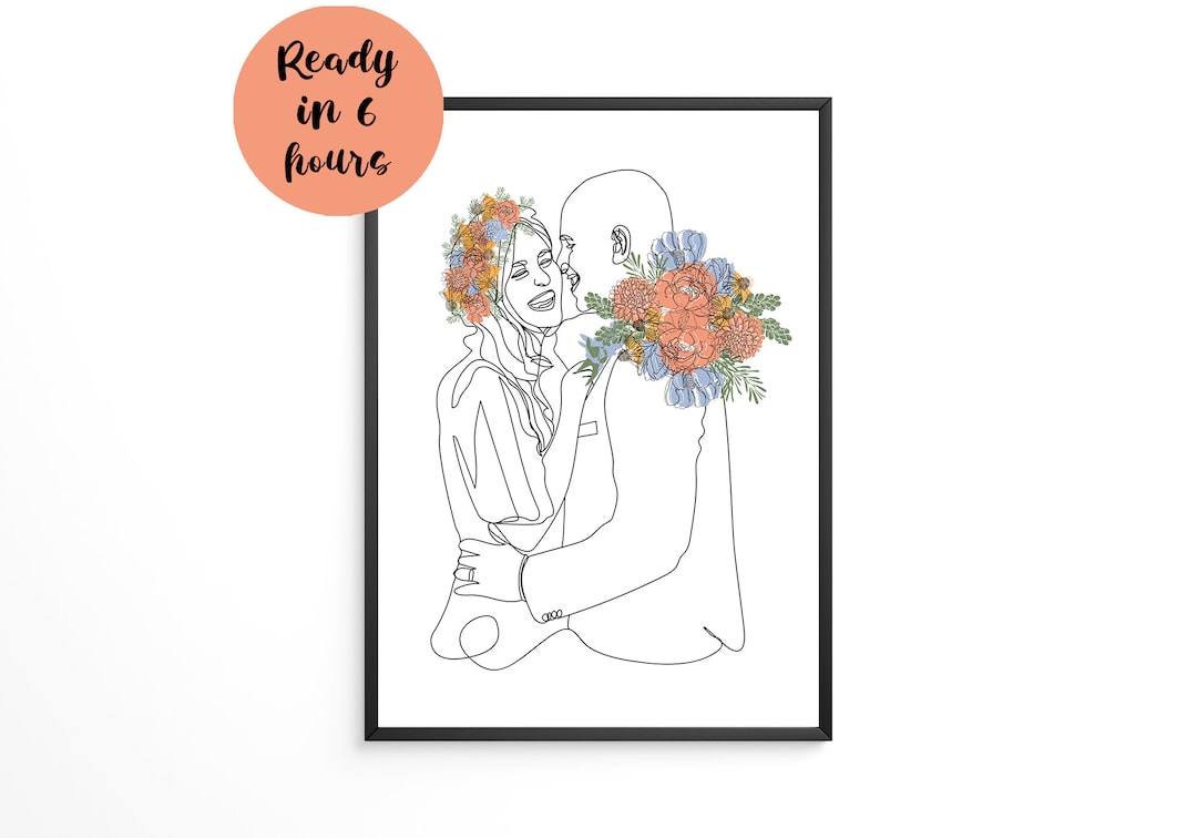 Custom Line Drawing Present Modern Minimalist Portrait From Photo Gift ...