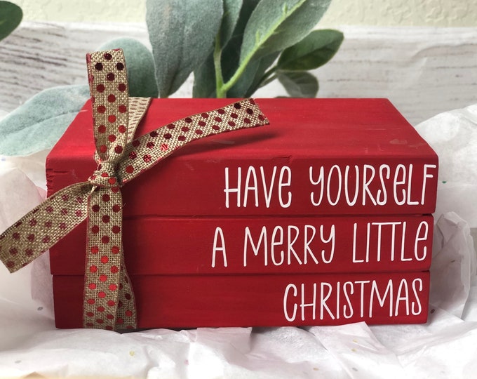 Christmas Stacked Books Wood Holiday Mini Faux Stacked Books Rae Dunn ...