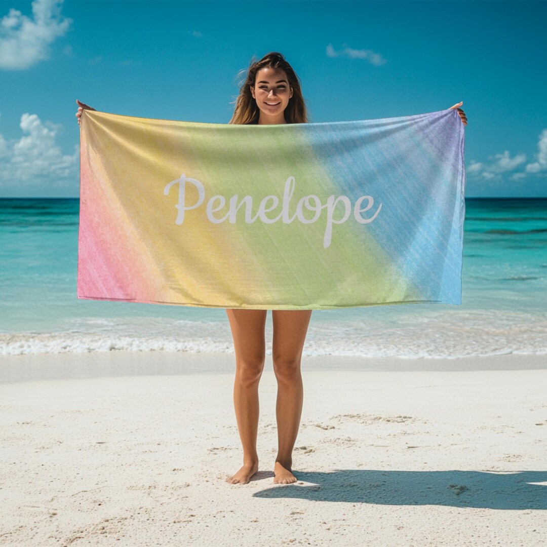 Personalized Rainbow Beach Towels, Custom Beach Blanket, Name Beach ...