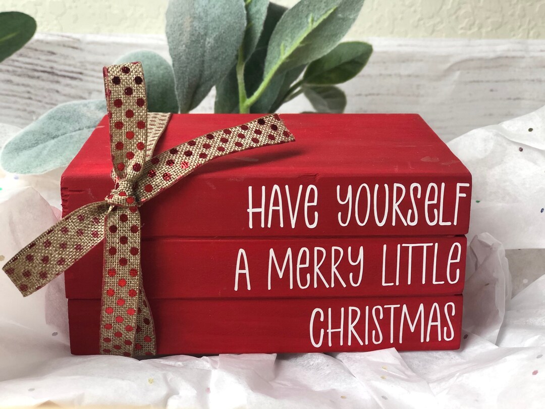 Christmas Stacked Books Wood Holiday Mini Faux Stacked Books Rae Dunn ...