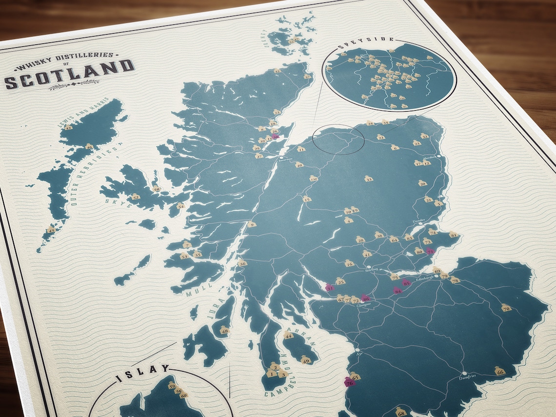 Whisky Map of Scotland – Distilleries Map Poster, Scottish Scotch ...