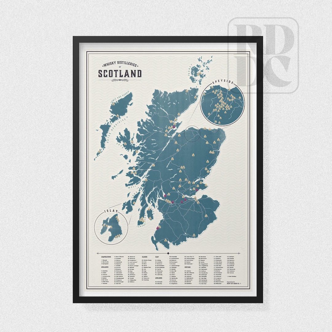 Whisky Map of Scotland 2021 - Scottish Whisky Map - Map Poster Art ...