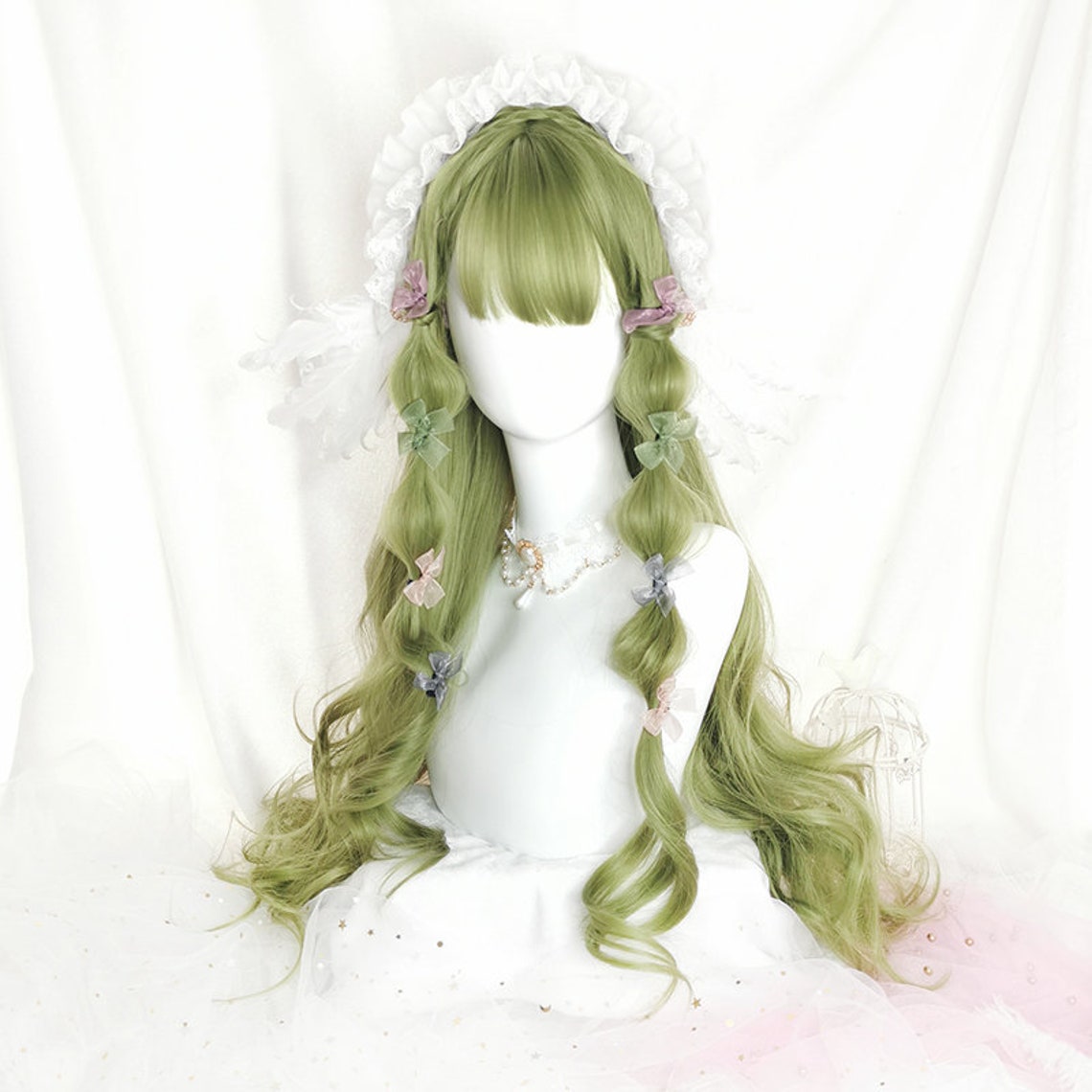 Women's Green Wig Long Wave Hair Wigs for Girl Japanese - Etsy
