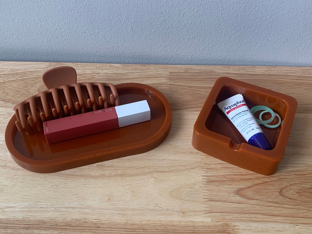 Burnt Orange Square and Oval Tray Set - Resin Ashtray Jewelry Tray Set ...