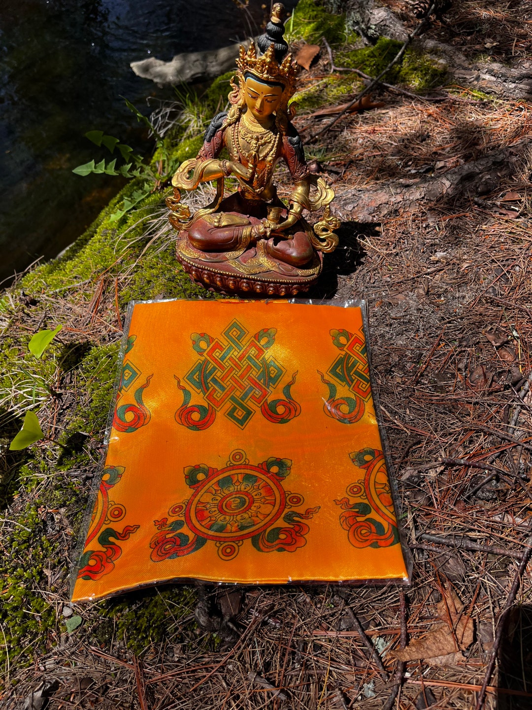 Silk Offering Scarf Tibetan Kata With 8 Auspicious Images, Saffron ...