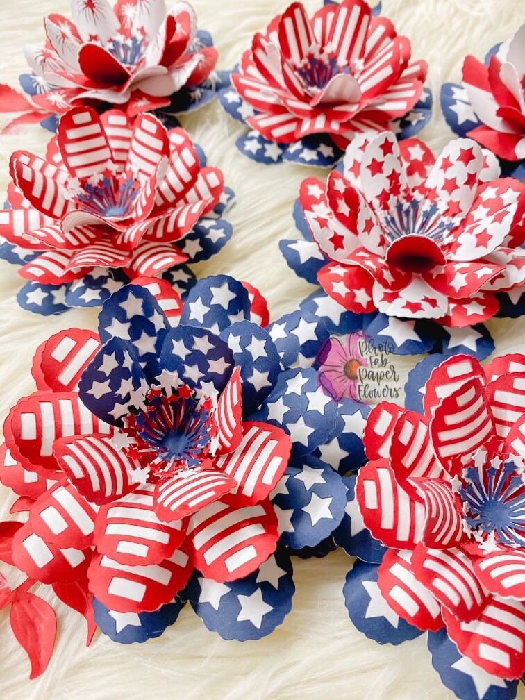 Patriotic Mini Paper Flower Bundle 2 Digital File PNG SVG | Etsy
