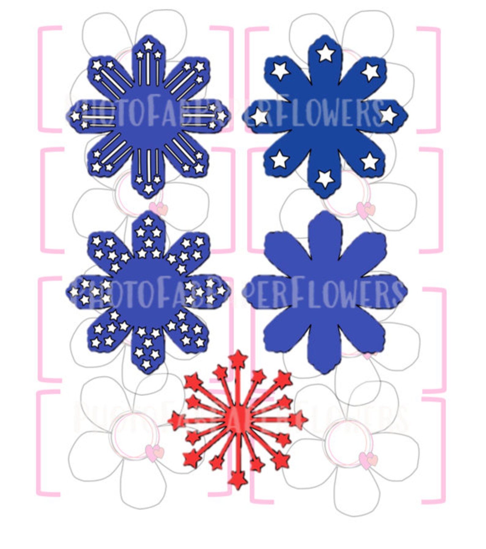 Patriotic Mini Paper Flower Bundle Digital File | PNG | SVG | Paper ...